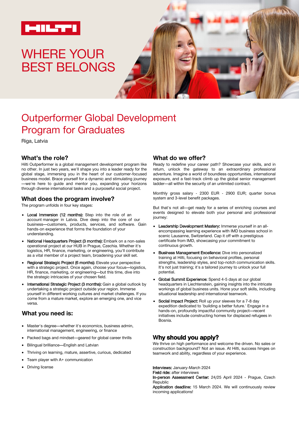 Vakance - Outperformer Global Development Program for Graduates, Hilti ...